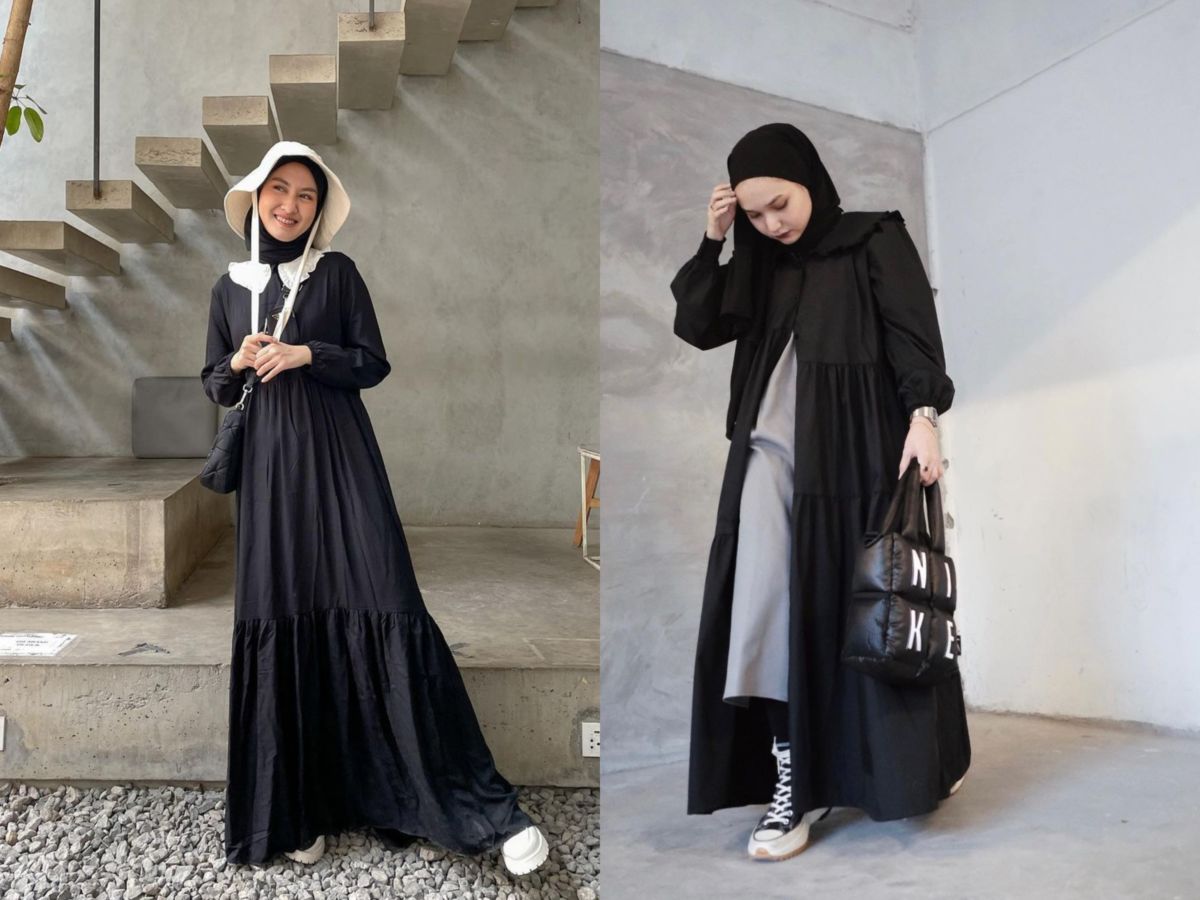 12 Ootd Dress Hitam Hijab Tetap Tampil Stylish